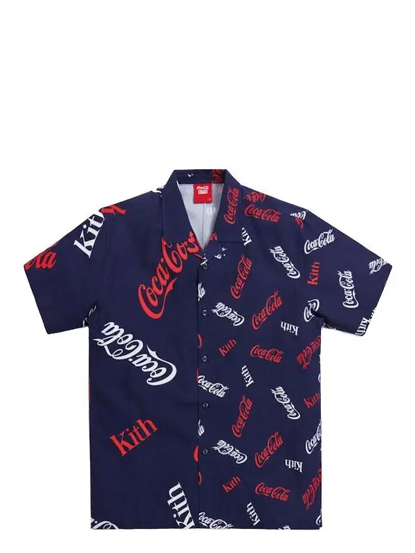 Kith X Cocacola Printed Camp Collar Shirt - Navy Blue