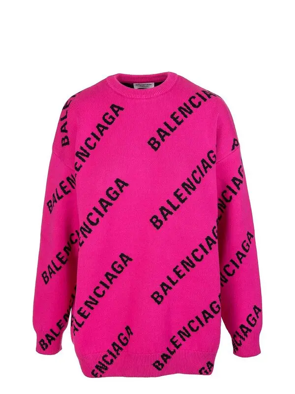 Balenciaga Oversized Intarsia Logo Crewneck Sweatshirt - Pink Black