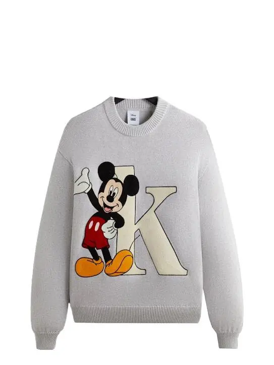 Kith X Disney Mickey K Crewneck Sweater - Light Heather Grey