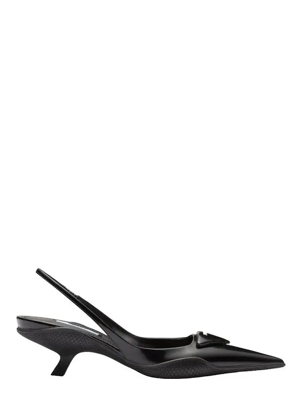 Prada 30mm Brushed Leather Slingback Pumps - Black