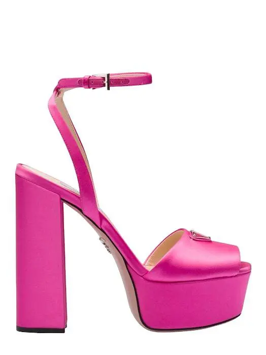 Prada 135mm Platform Satin Sandals - Pink