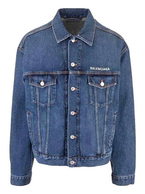 Balenciaga Logo Denim Jacket - Blue