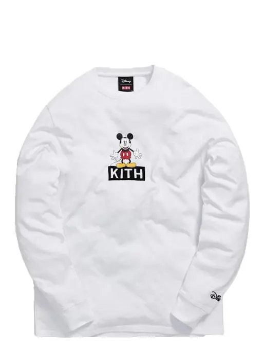 Kith X Disney 30s Mickey Standing Classic Logo Long Sleeve Tee Shirt - White