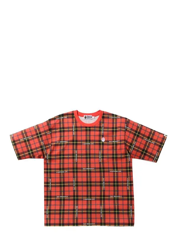 A BATHING APE Logo Check Relaxed Fit One Point Tee Shirt - Red