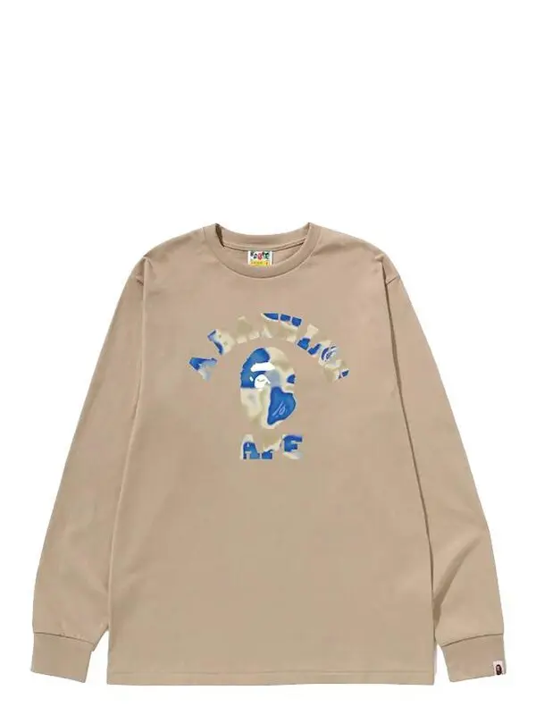 A BATHING APE Liquid Camo College Long Sleeve Tee Shirt - Beige