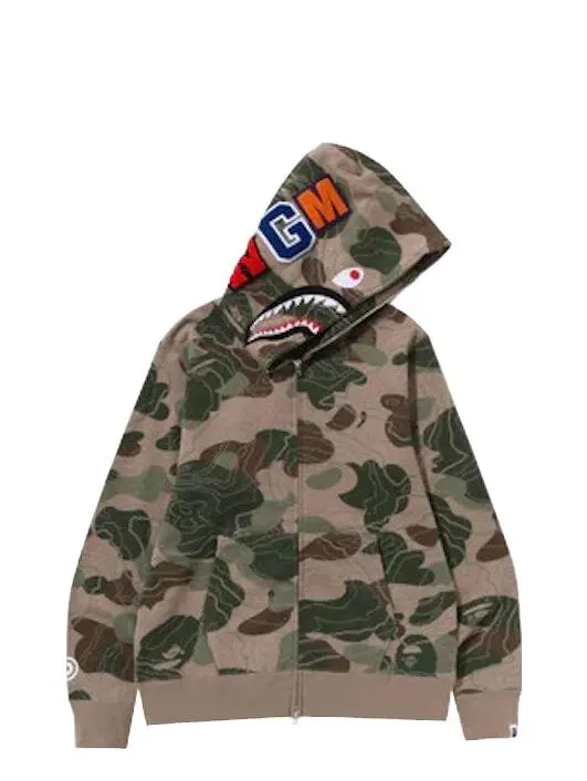A BATHING APE Layered Line Camo Shark Full Zip Hoodie - Beige
