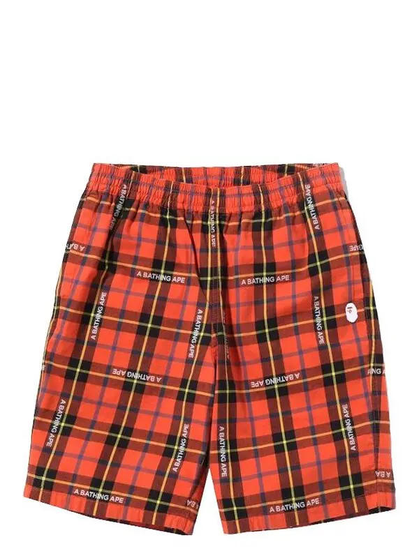 BAPE Logo Checkered Shorts - Red