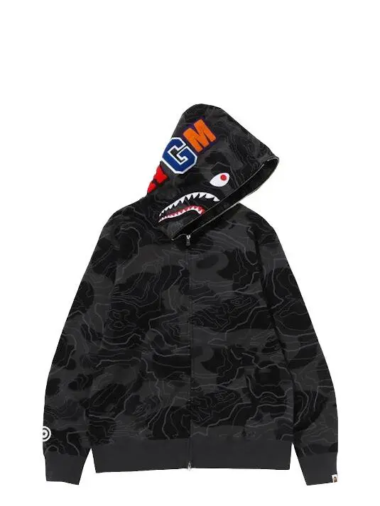 BAPE Layered Line Camo Shark Full Zip Hoodie - Black