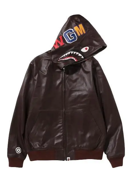 BAPE Leather Shark Full Zip Jacket - Brown