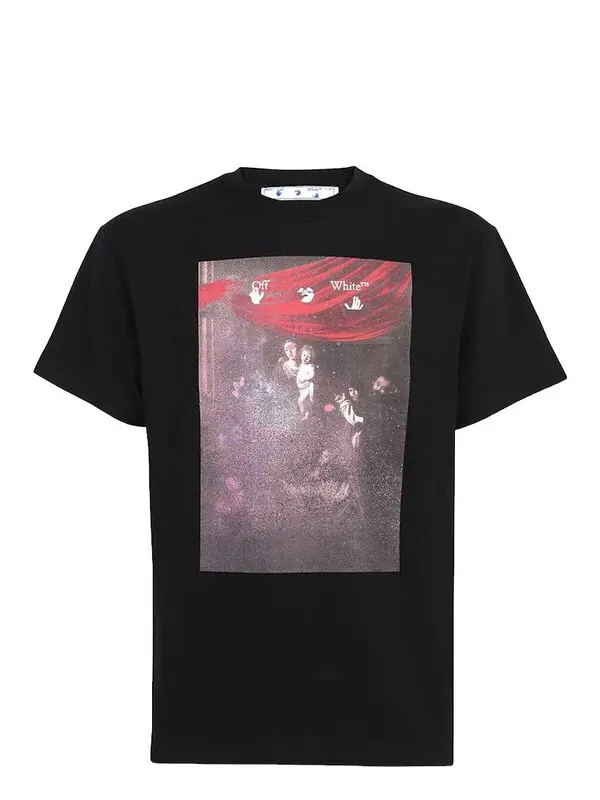 Off-White Off Off Sprayed Caravaggio Short Sleeve Over Tee Shirtin - Black/white