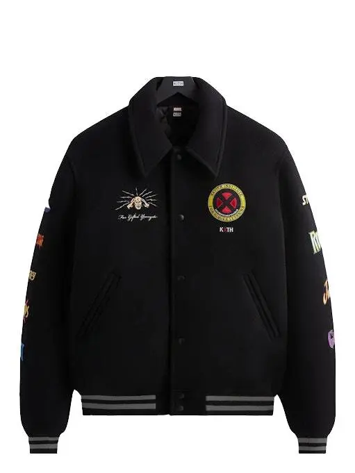 Kith X Marvel X-men Wool Varsity Jacket - Black Ph