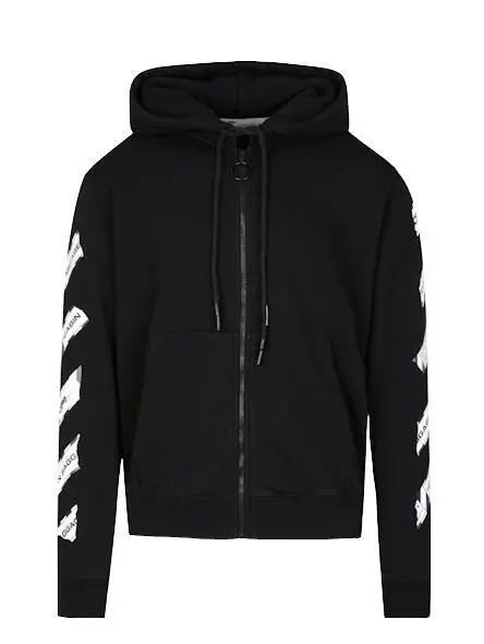 Off-White Slim Fit Airport Tape Zip-up Hoodie - Black
