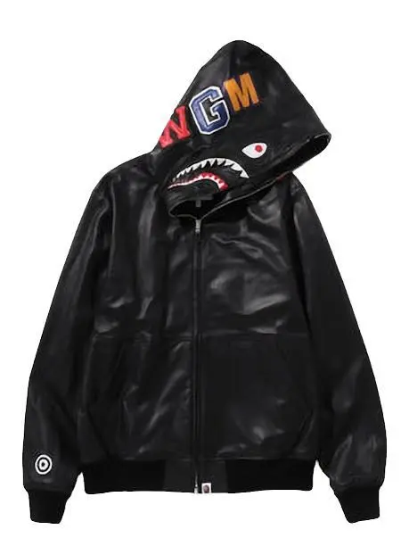 BAPE Leather Shark Full Zip Jacket - Black