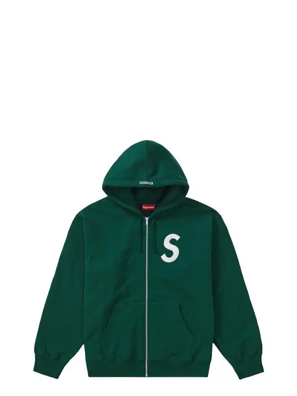 Supreme Logo Zip Up Hooded Sweatshirt - Dark Green