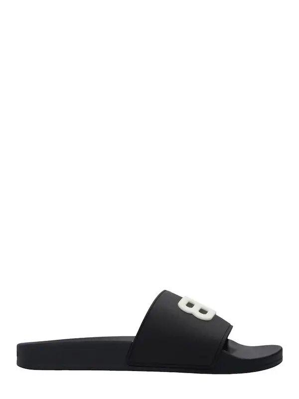 Balenciaga Pool Slides With 3d Bb Glow Logo - Black