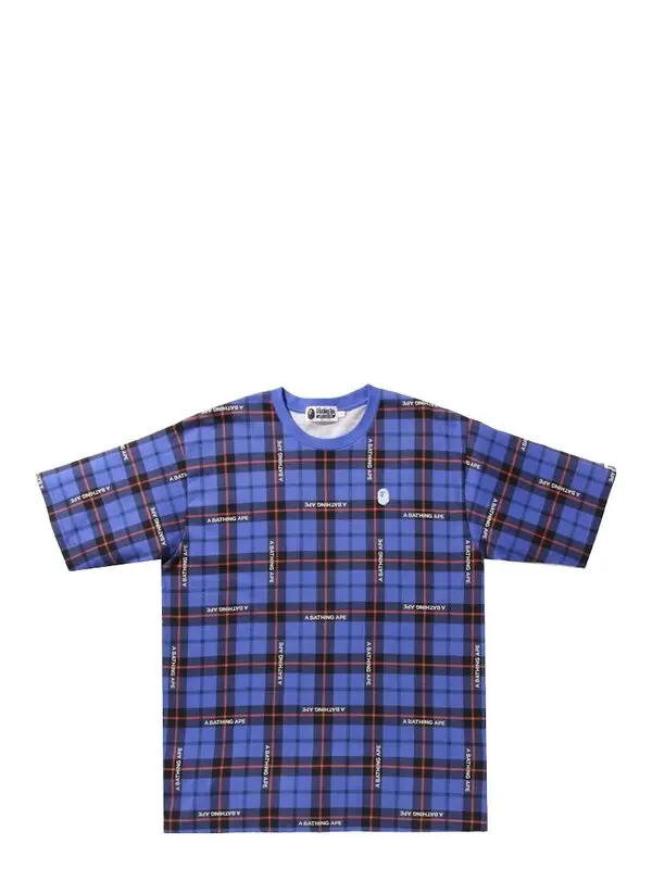 A BATHING APE Logo Check Relaxed Fit One Point Tee Shirt - Blue