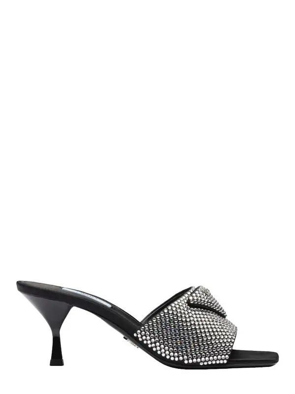 Prada 65mm Crystal Heeled Sandals - Silver/black