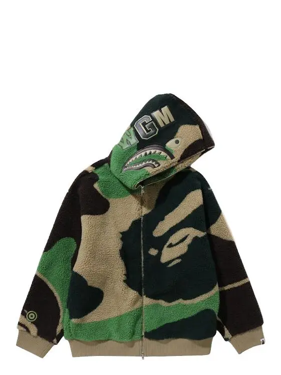 BAPE Mega Abc Camo Shark Boa Zip Up Hoodie - Green