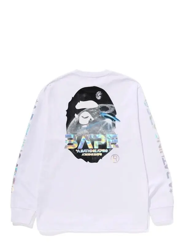A BATHING APE Moon Photo Long Sleeve Tee Shirt - White