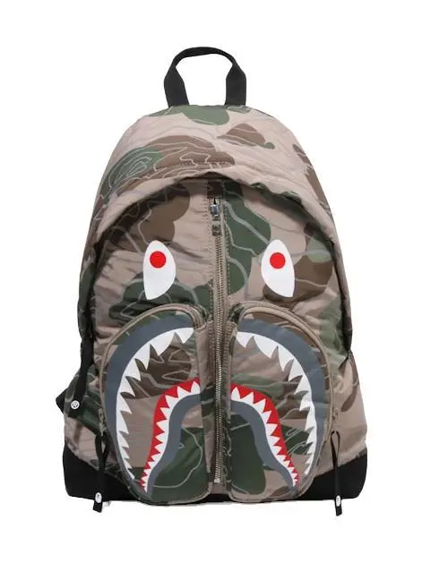 A BATHING APE Layered Line Camo Shark Day Backpack - Beige