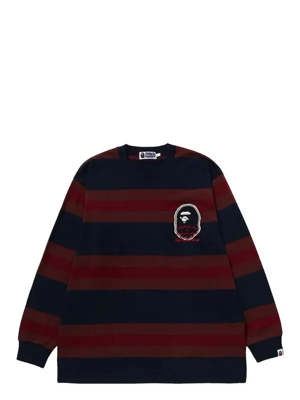A BATHING APE Badge Hoop Long Sleeve Tee Shirt - Navy Blue