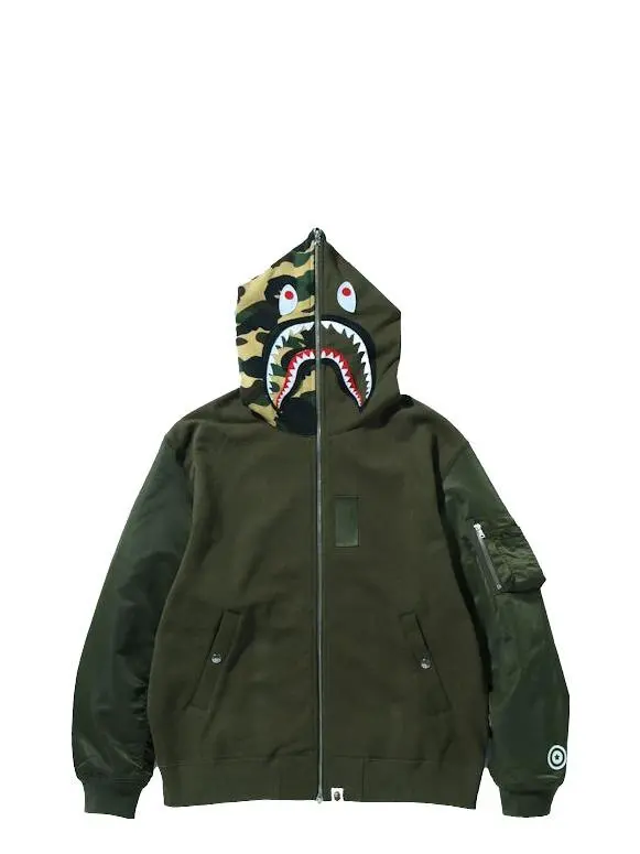 BAPE Military Shark Full Zip Hoodie - Olivedrab Green