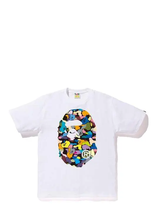 A BATHING APE Camo Big Ape Head Tee Shirt - White/black