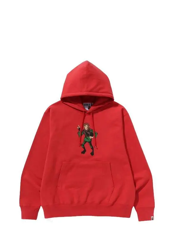 BAPE Ape Graphic Relaxed Fit Pullover Hoodie - Red