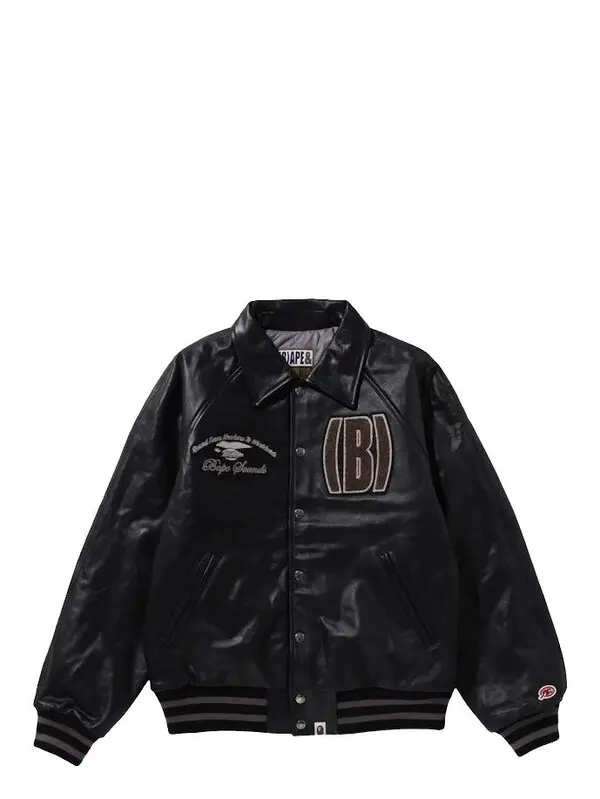 BAPE Leather Varsity Jacket - Black