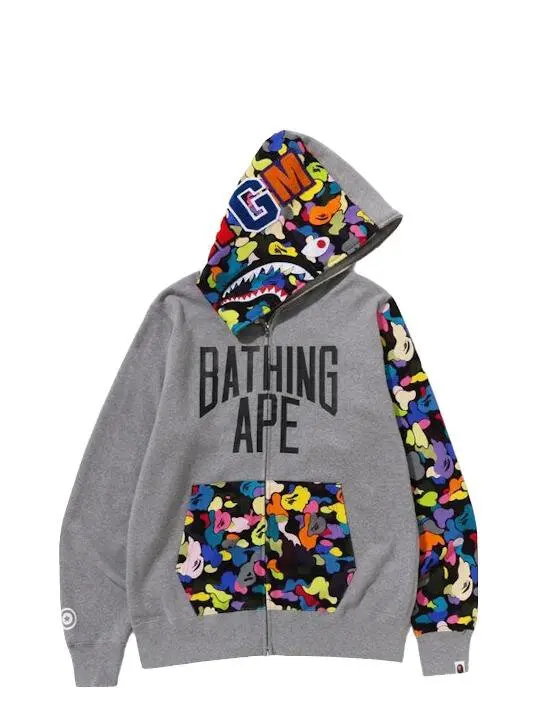 A BATHING APE Camo Nyc Logo Shark Full Zip Hoodie - Grey