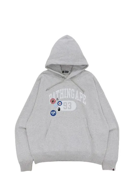 BAPE Badge Motif Loose Fit Pullover Hoodie - Gray