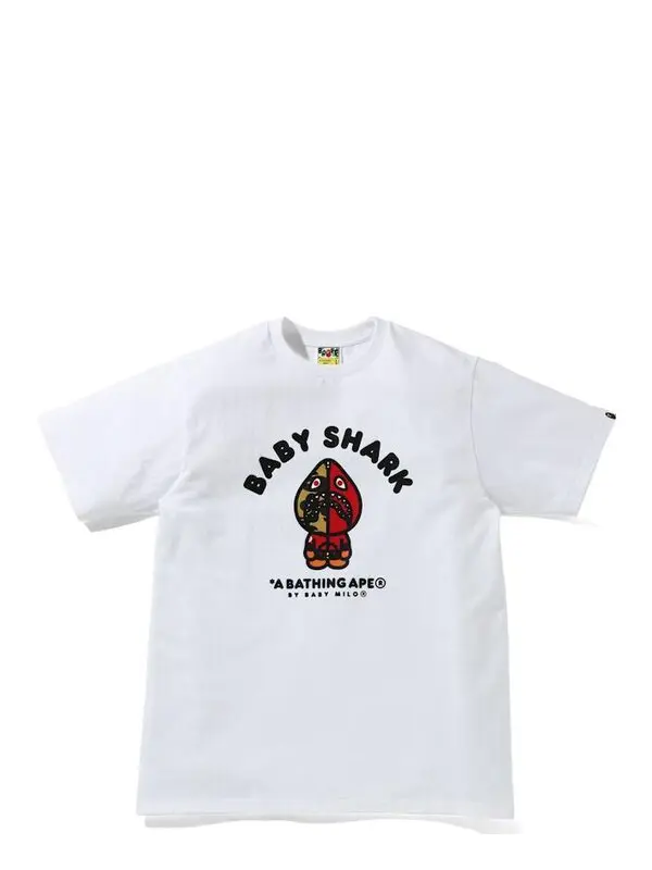 A BATHING APE Baby Milo Shark College Tee Shirt - White/red
