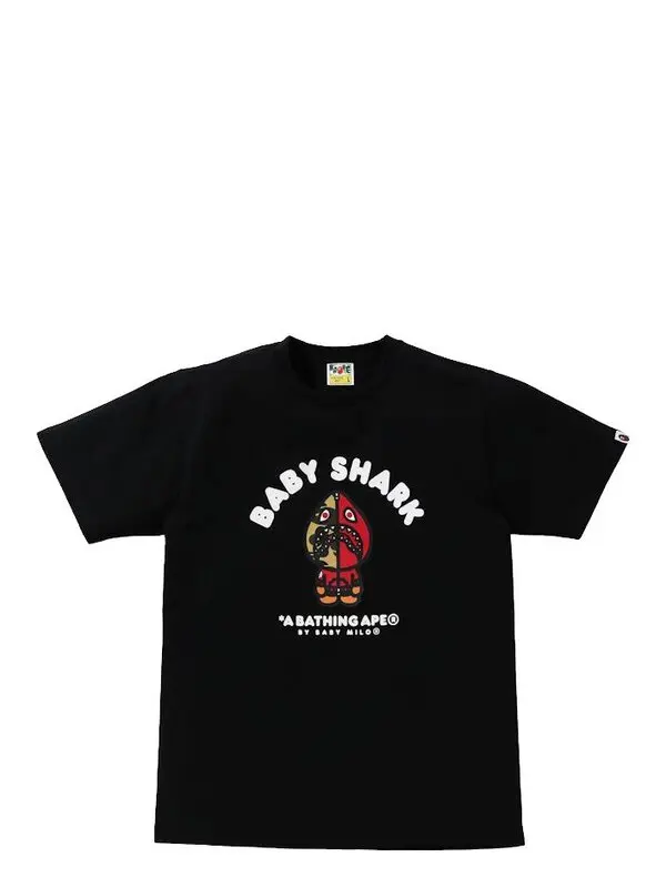 A BATHING APE Baby Milo Shark College Tee Shirt - Black/red