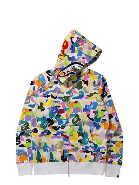 BAPE Camo Shark Full Zip Ponr Hoodie - White