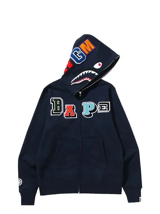 A BATHING APE Fonts Shark Full Zip Hoodie - Navy Blue