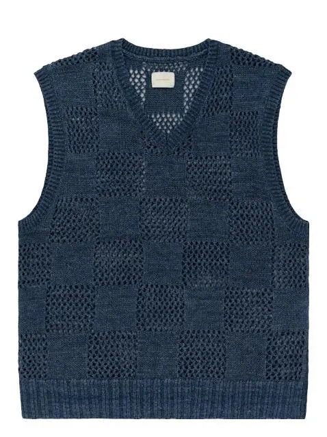Aimé Leon Dore Checkered Linen Vest - Navy Blue