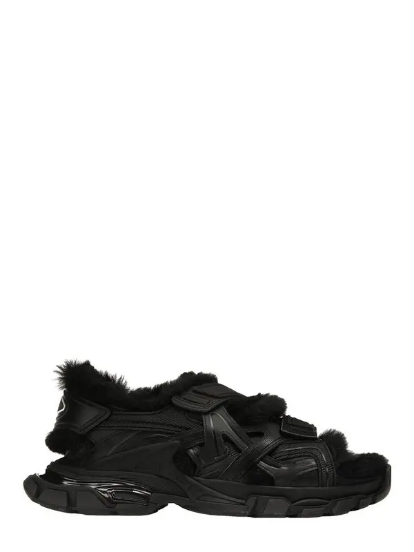 Balenciaga Track Sandal With Faux Fur - Black