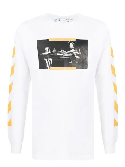 Off-White Off Caravaggio Saint Jerome Writing Print Longsleeve T-shirt - White/yellow/black