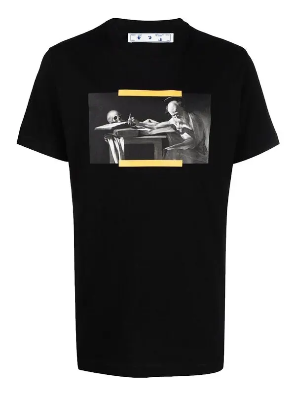 Off-White Caravaggio Saint Jerome Writing Hands Off Logo Slim Fit T-shirt - Black/yellow