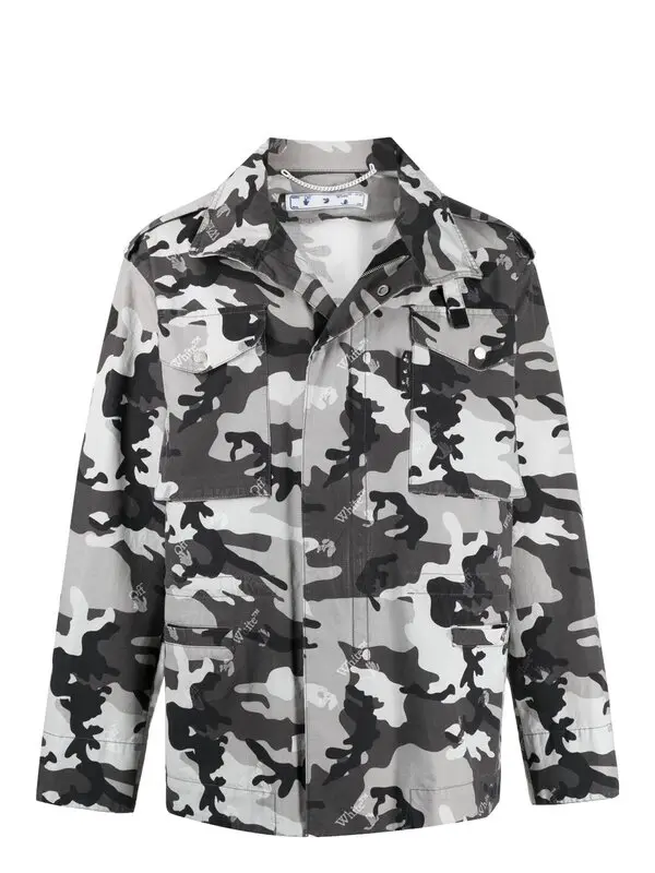 Off-White Camouflage All Over Logo Print Jacket - Black Grey White
