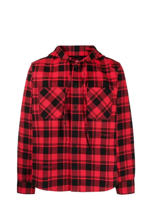 Off-White Checkprint Flannel Hoodie - Black/red