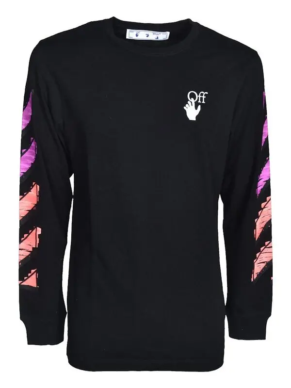 Off-White Diagonal Striped Marker Long Sleeve T-shirt - Black Fuchsia