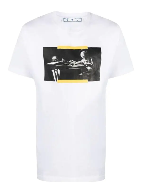 Off-White Caravaggio Saint Jerome Writing Hands Off Logo Slim Fit T-shirt - While/black/yellow