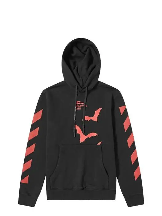 Off-White Diagonal Sleeve Bats Slim Fit Hoodie - Black Red
