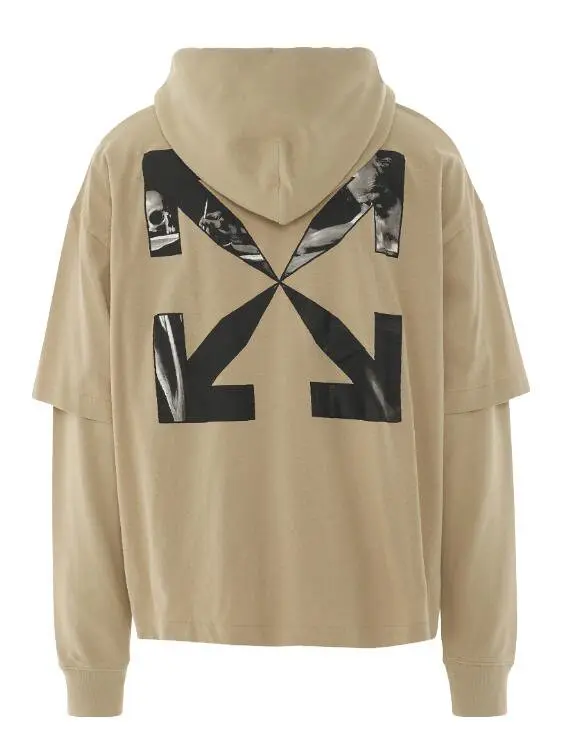 Off-White Caravaggio Arrow Double Layered Hooded T-shirt - Dark Sand