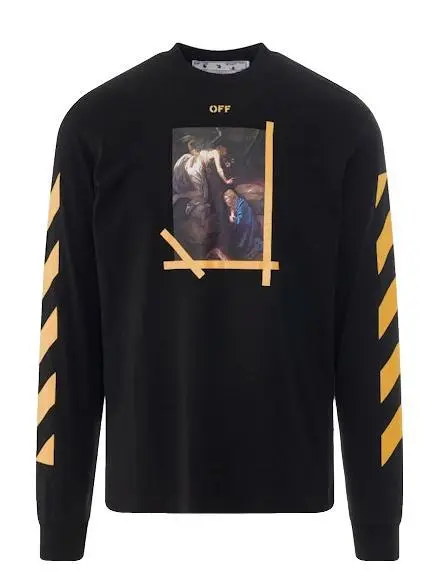 Off-White Diagonal Arrow Caravaggio Ann Skate Long Sleeve Tee Shirt - Black/yellow