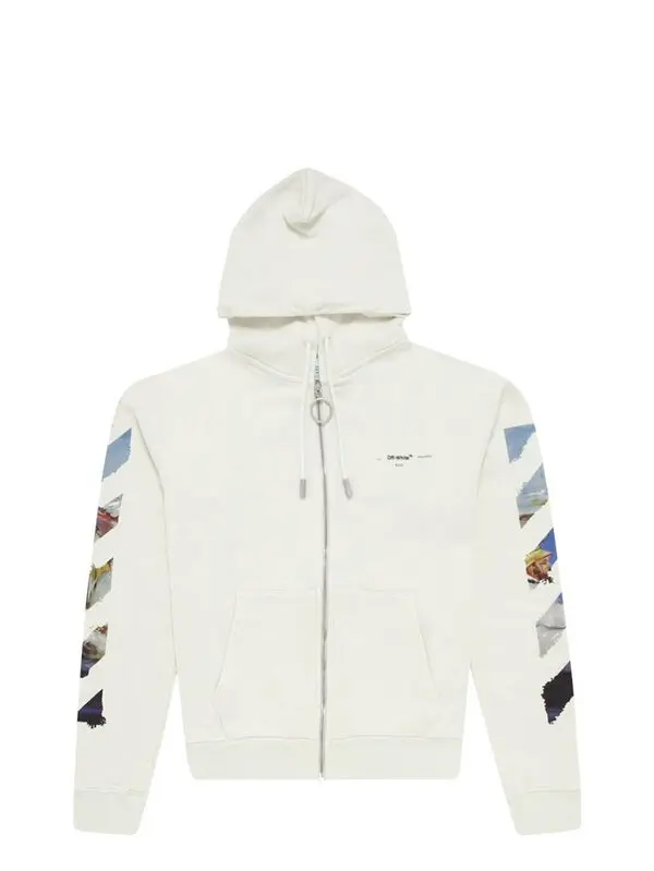 Off-White Diag Print Zip-up Hoodie - White