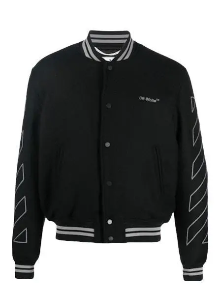 Off-White Diagonal Outline Logo-embroidered Wool Varsity Jacket - Black