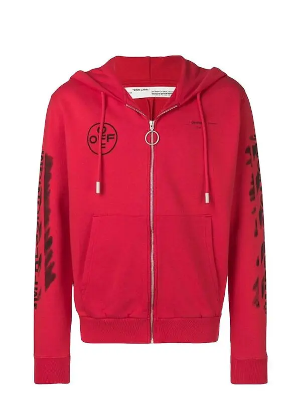 Off-White Diag Stencil Zip-up Hoodie - Red/black