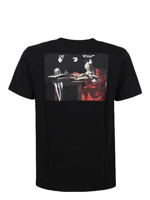 Off-White Drowning Logo Caravaggio Saint Jerome Writing Print Tshirtin - Black